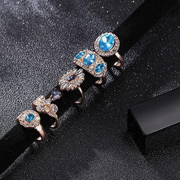 Jewelry | 5 Stunning Golden Blue Rhinestone Stackable Midi Knuckle ...